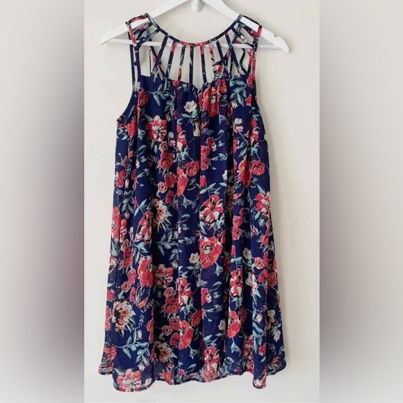 entro | Dresses | Entro Floral Swing Dress Navy Blue Strappy Size S ...